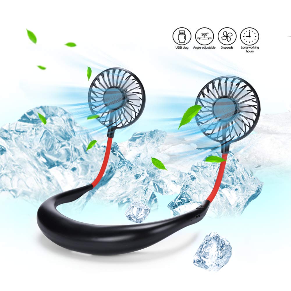 Dongsui Hand Free Neck Fan LED Lights USB Rechargeable for Outdoor Travel Office (Pink)