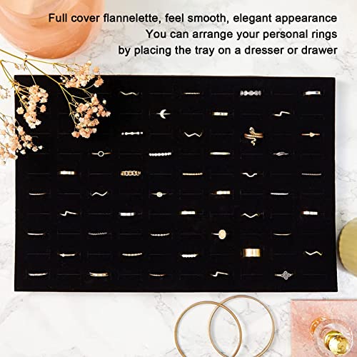 dykaae Velvet Ring Display Holder, 50 Slots Soft Easy to Take Jewelry Organizer Earrings Tray for Home Show Black
