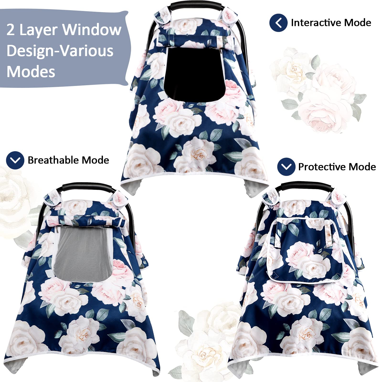 Hooyax Carseat Canopy Cover with Peep Window and Baby Blanket for Girls, Soft and Comfortable,Floral