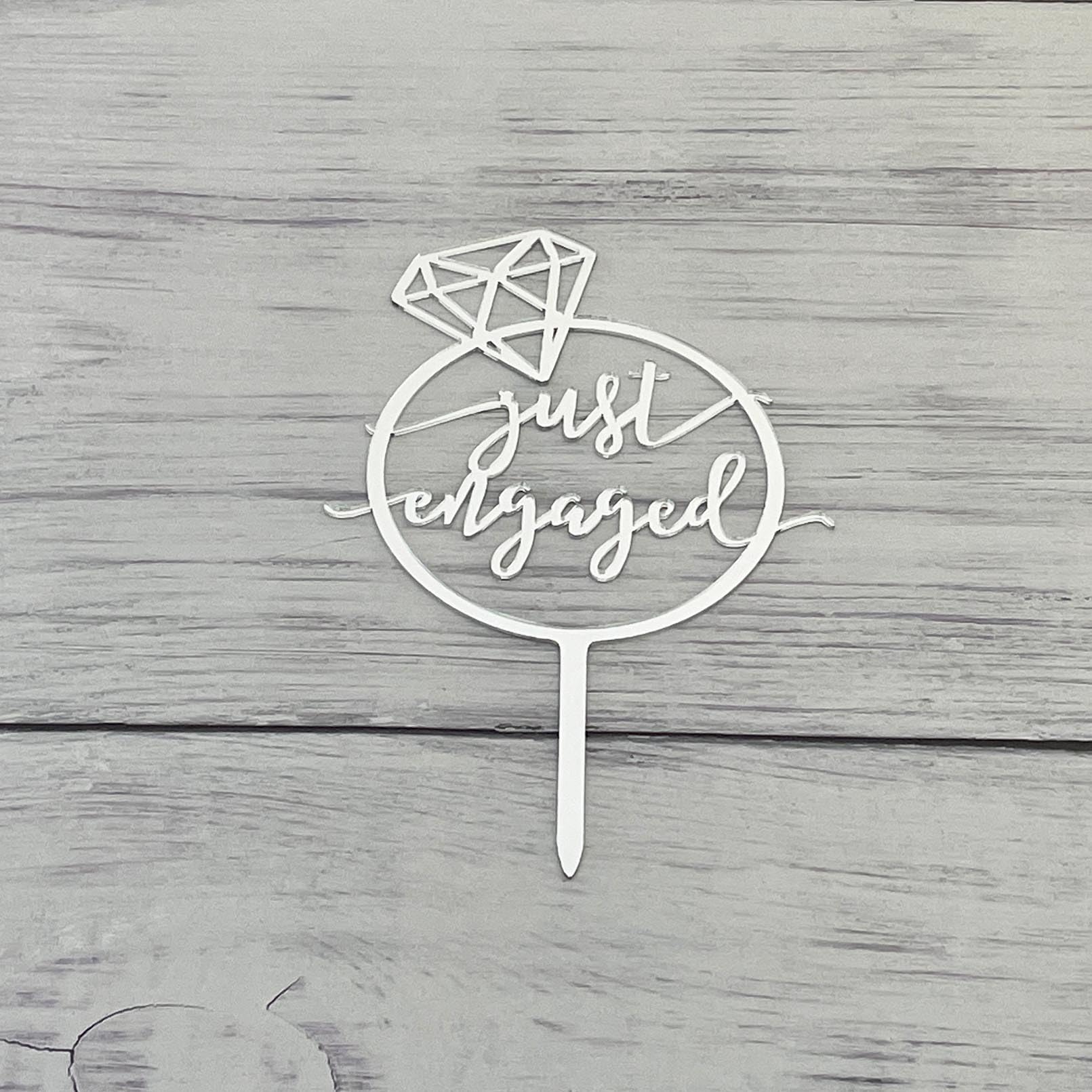 JIEEIN Mirror Silver Just Engaged Cake Topper, We're Engaged Cake Pick Engagement Party Decorations, Bridal Engagement Wedding Cupcake Decoration Party Supplies