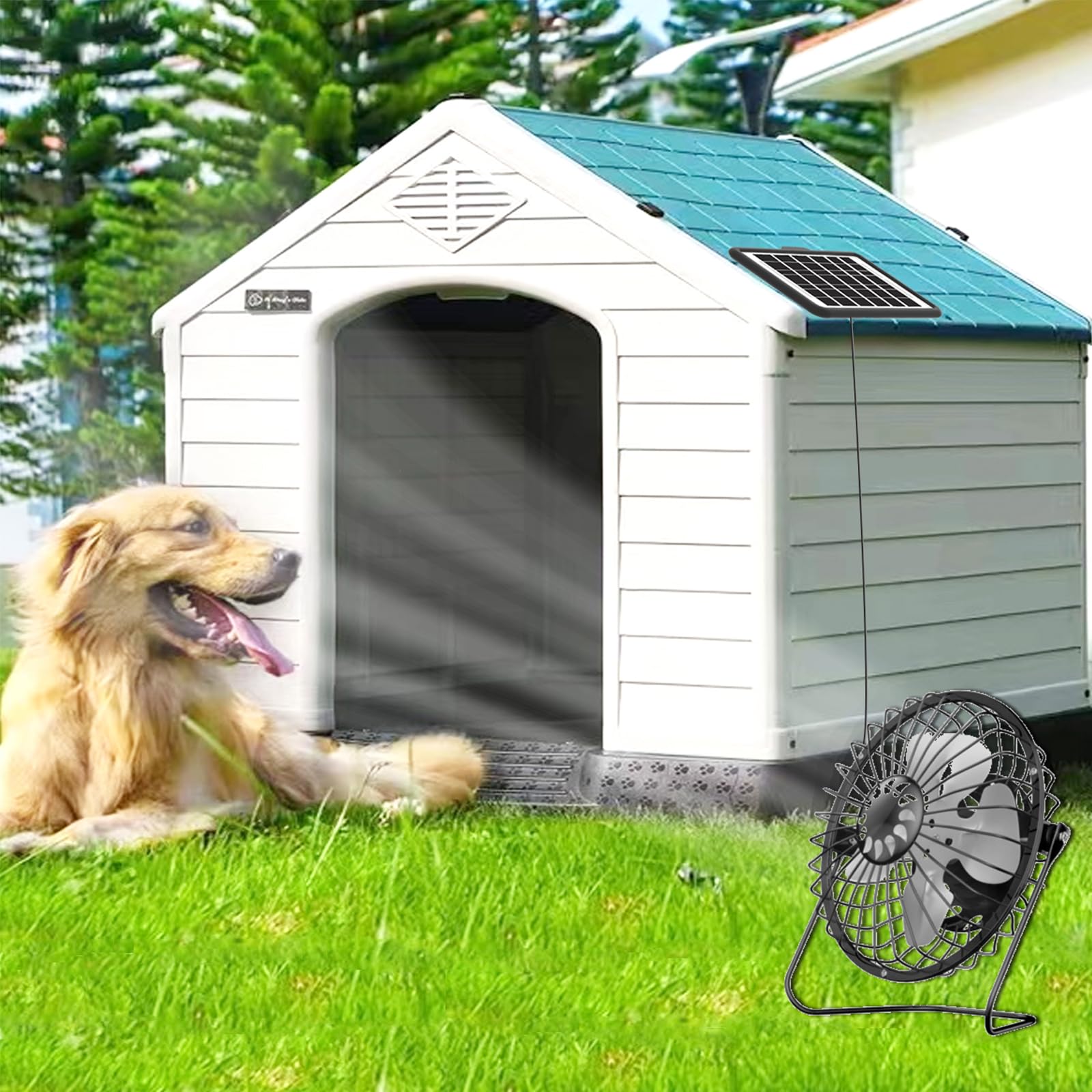 DELUMEE 6 Inch Greenhouse Ventilation Fan with 12W Solar Panel, Cloudy Days Working Solar Powered Fan for Pet Houses Chicken Coops, Solar Panel Fan for Motorhome, with 14ft Powercord