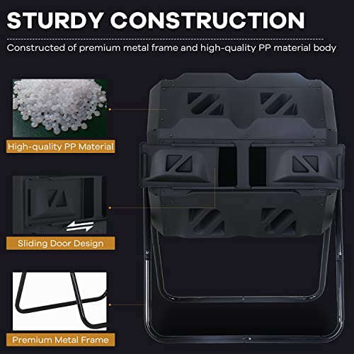 MGHH Outdoor Composting Bins, Tumbling Composter Dual Rotating Batch Compost Bin, for Yard Waster 43 Gallon Black Door