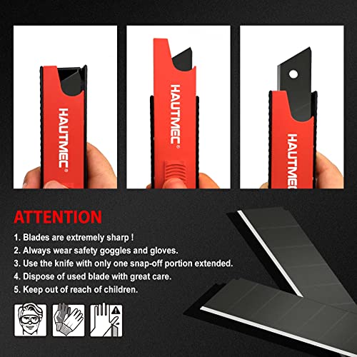 HAUTMEC 25mm SK2H Ultra Sharp Snap Off Blades, Professional Retractable Utility Knife Replacement Blades (1PACK of 10pcs), Creative Safety Box, for Industrial or Construction Applications HT0082-BL