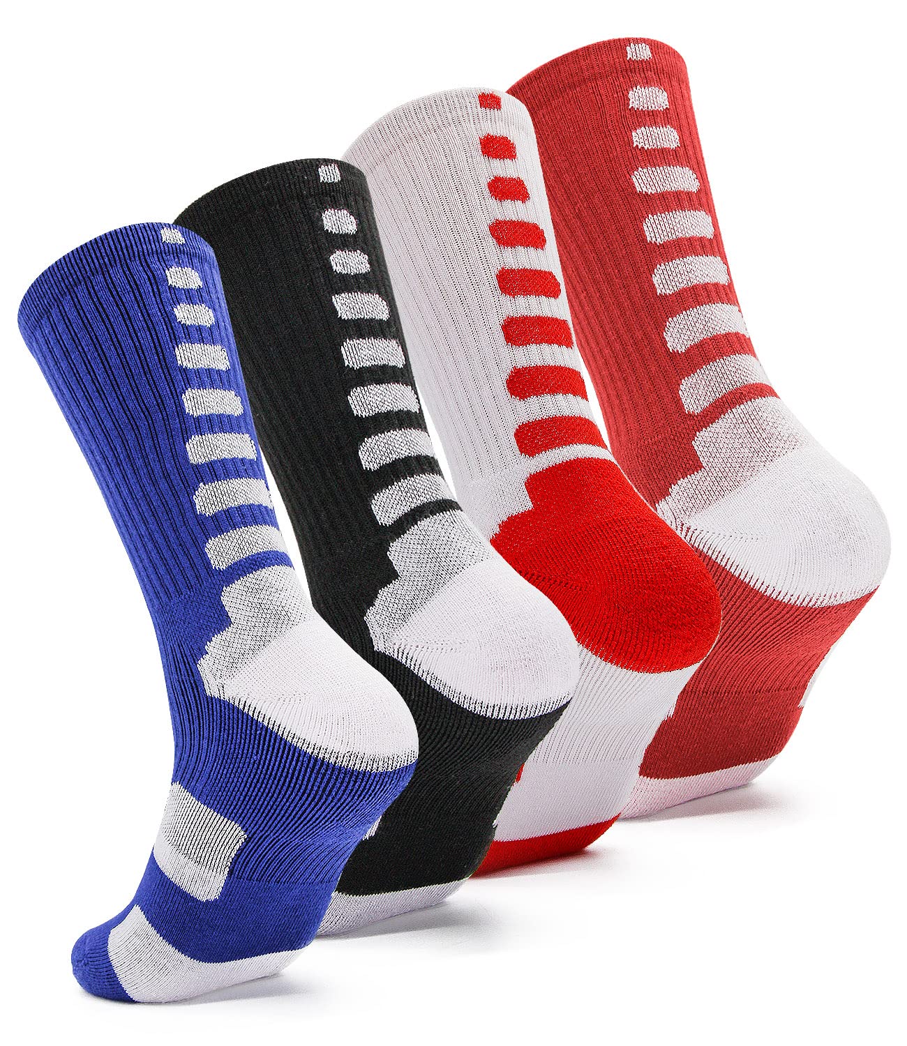 DILIBA Running Basketball Socks Cushion Athletic Crew Volleyball Socks for Men's Women's 13-15 Red