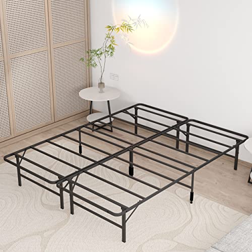 Lamhorm Full Size Metal Foldable Bed Frame with Round Corner Edge, High Platform Reinforced Steel Slats Support, Easy Assembly, Sturdy, Non-Slip and Noise-Free, No Box Spring Needed(Full)