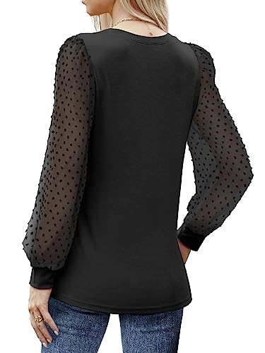 WIHOLL Black Fall Clothes for Women 2023 Loose Fits Long Sleeve Tunic Tops Dressy Casual S