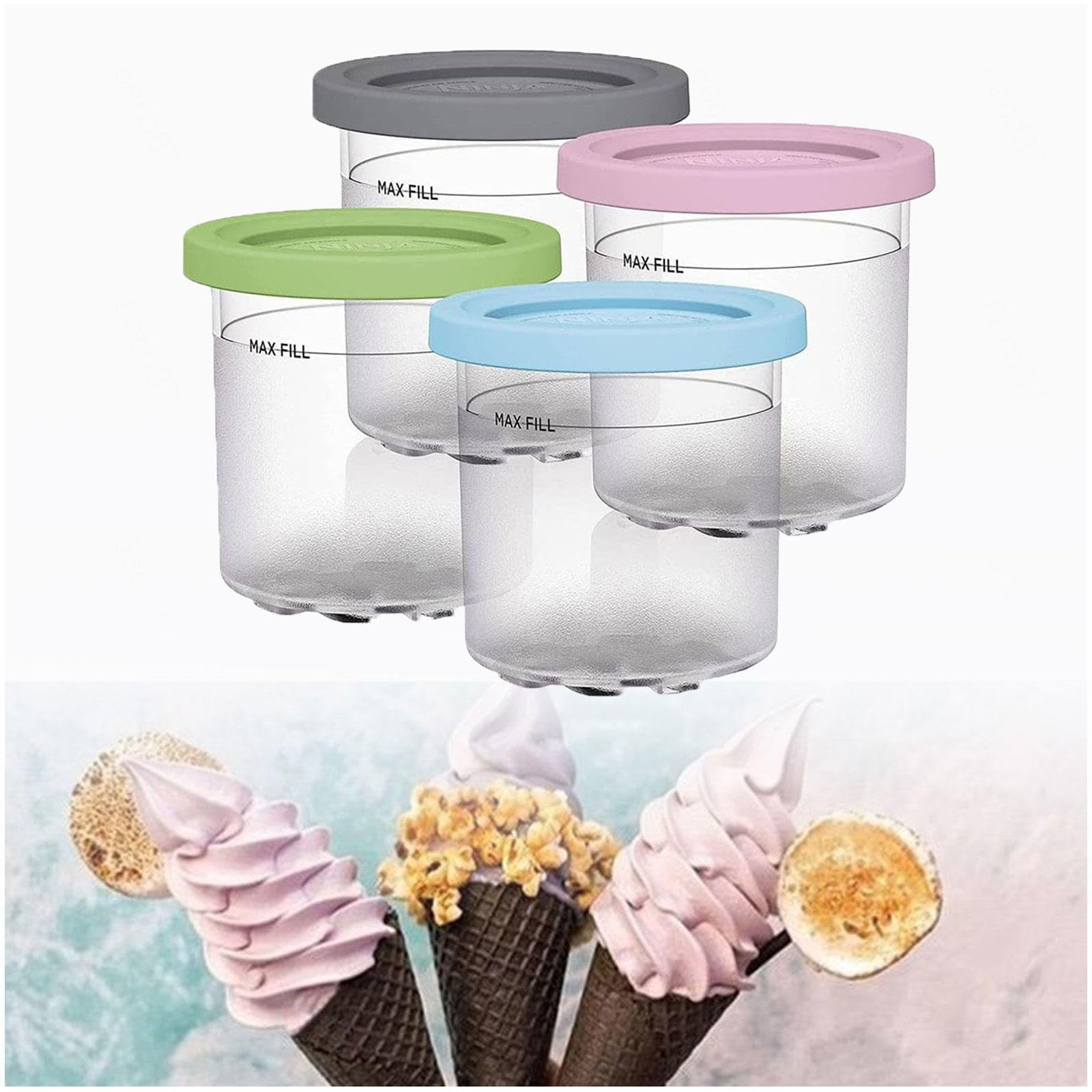 Creami Pints and Lids, for Ninja Creami Pints 4 Pack, Creami Pints Bpa-Free,Dishwasher Safe Compatible with NC299AMZ,NC300s Series Ice Cream Makers