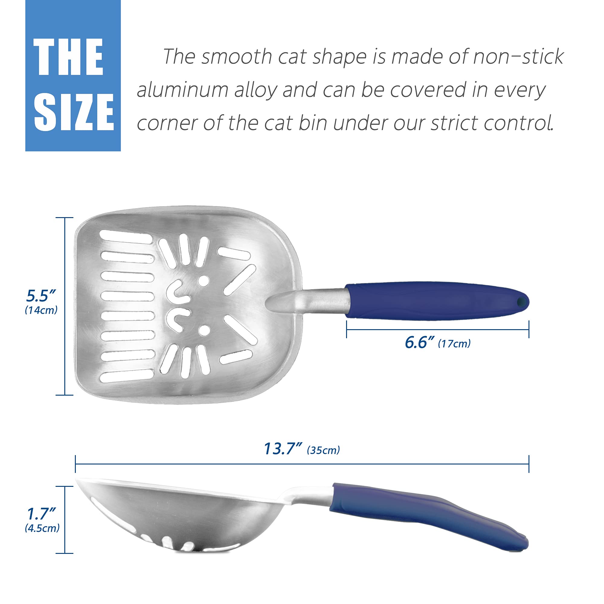 DHSD-HeSheng Cat Litter Scoop, Jumbo Hole Metal Litter Shovel (Small Size, Sea Blue)