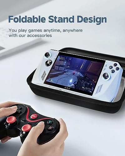 Wiilkac Carrying Case for ASUS ROG Ally, Protective Hard Shell Travel Case Built-in Foldable Stand & Charger Storage Impact-Resistant for Steam Deck Console Accessories