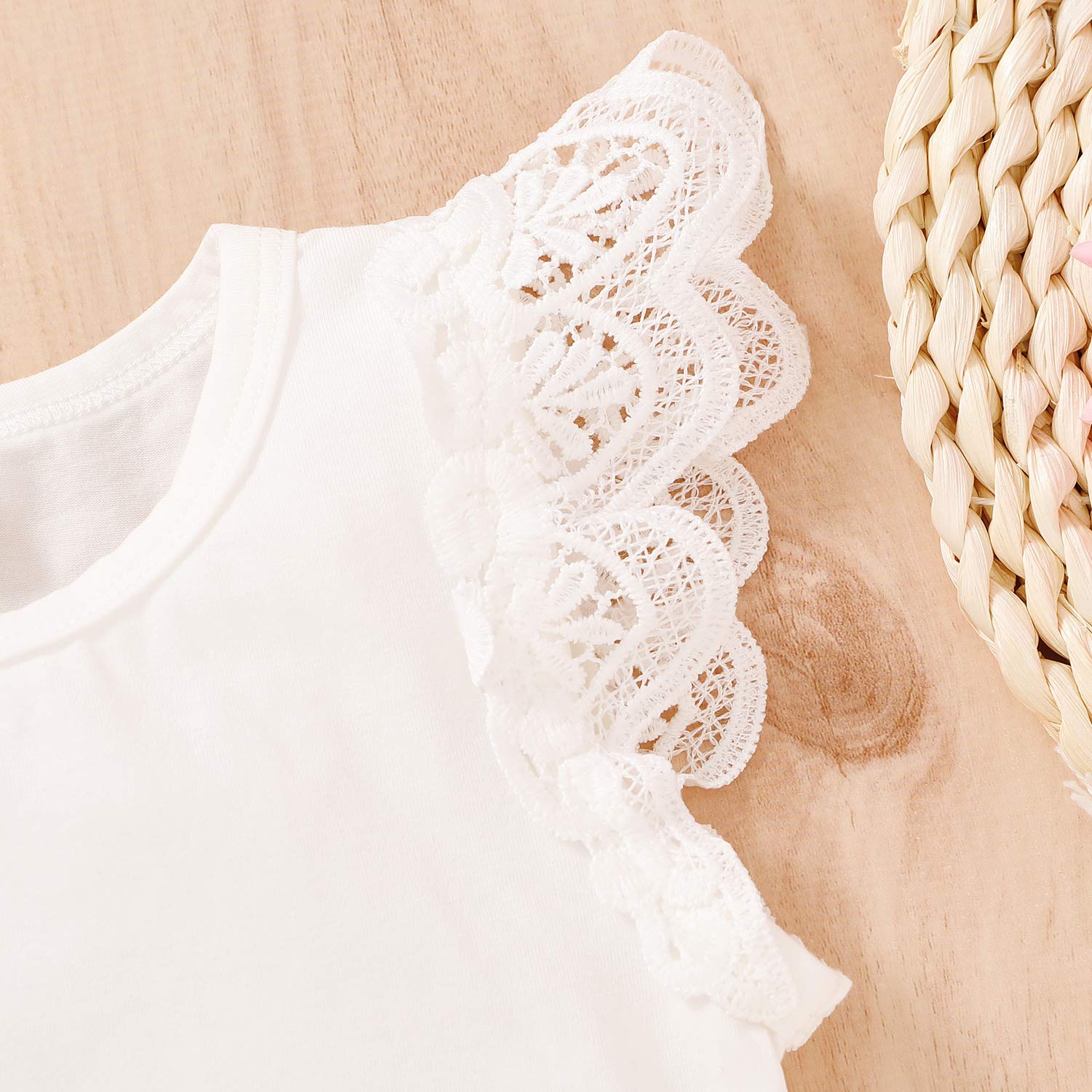 YOUNGER TREE Infant Toddler Baby Girls Romper Lace Flutter Sleeve Bodysuit Cotton Summer Outfits(12-18 Months,White)