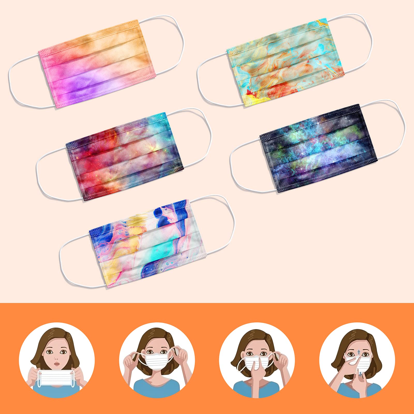 Disposable Face Mask Individually Wrapped - 50 Pcs Face Mask Non Woven Disposable 3 Ply Earloop for Men & Women