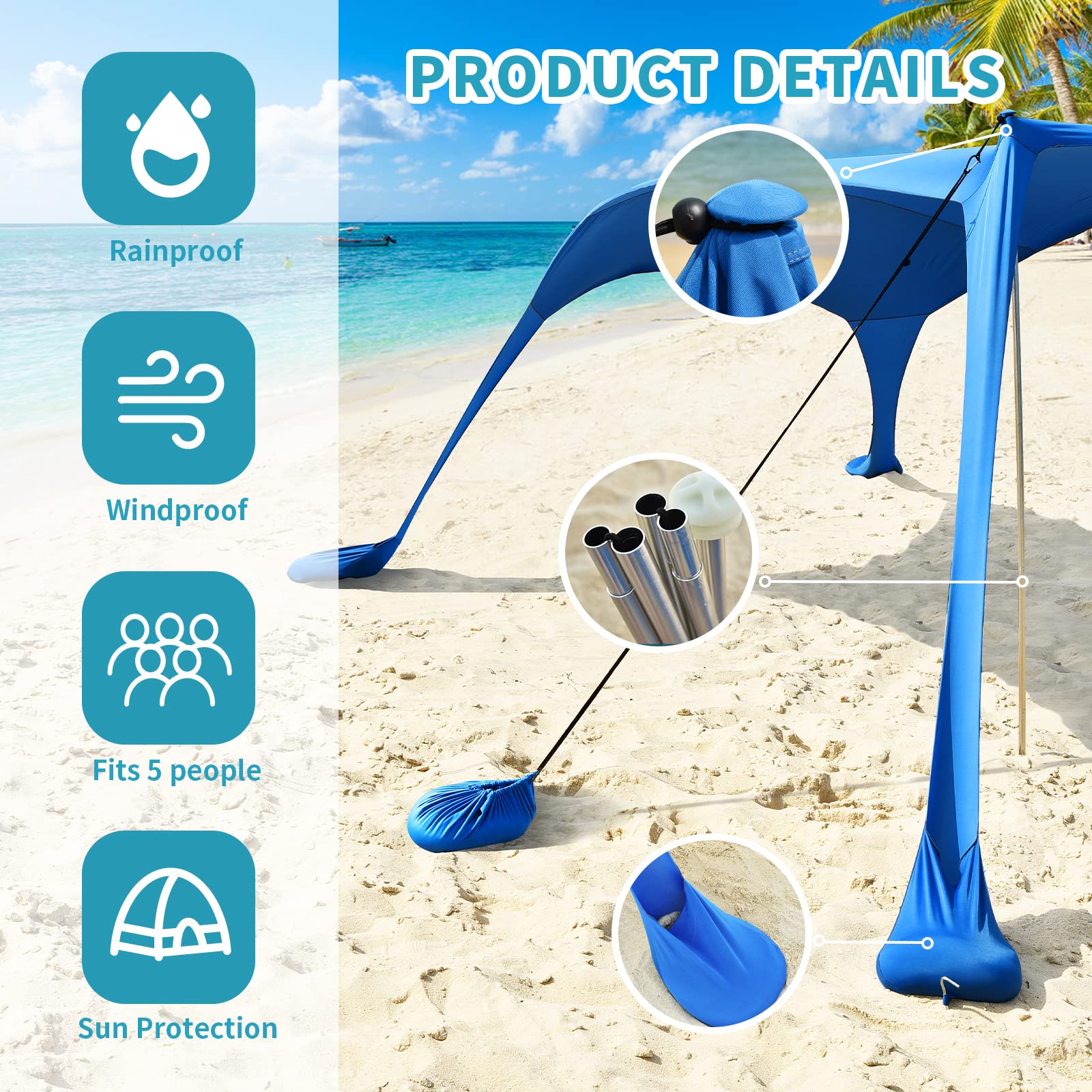 ELUTENT Pop Up Beach Tent UPF50+ Sun Shelter Anti-Wind Portable Beach Canopy with 2 Aluminum Poles Compact Sun Shelter Easy Setup Sandproof Private Outdoors Shade for Camping Trips, Fishing 9ftx9ft