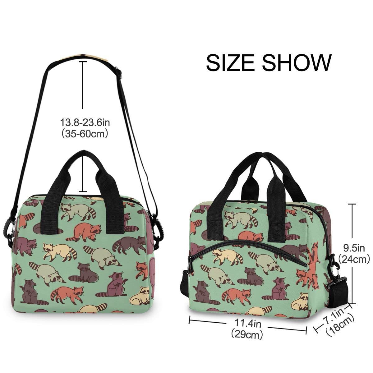 Glaphy Raccoon Cartoon Lunch Bag Insulated Lunch Box Tote Food Container Meal Prep Cooler Handbag