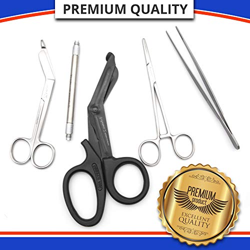 Cynamed First Responder Medical Tool Kit - Bandage Scissors, Magnetic Debris Remover, EMT Shears, Hemostat, Tweezers - Adjustable Multi-Pocket Nylon Belt Pouch - Paramedic, Nurse, Emergency Responders