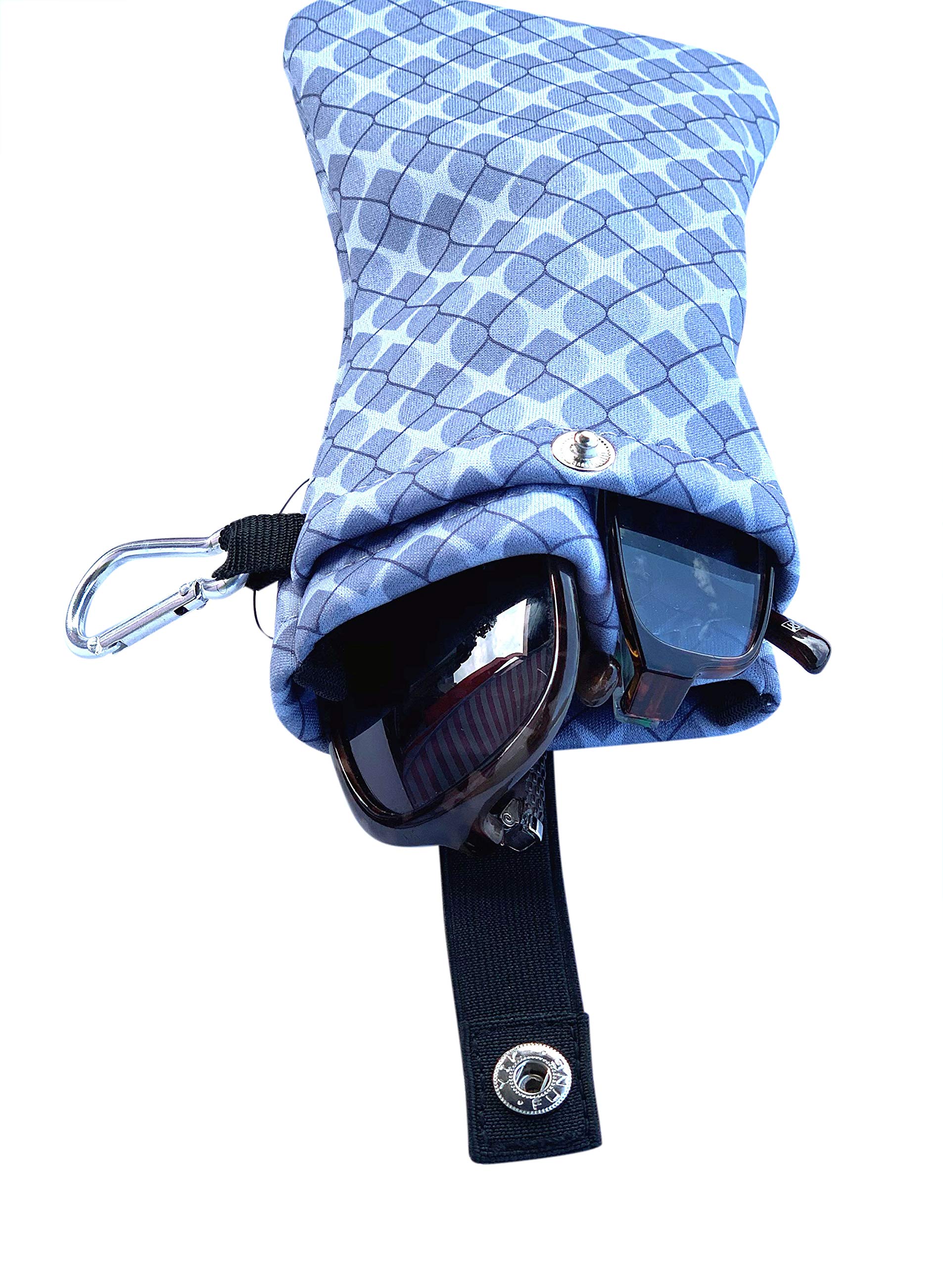 Double Eyeglass Case Pouch and Soft Sunglasses Holder with Clip by Buti-Eyes (Grey Mod Waves)