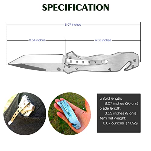 GAJING EDC Sharp Folding Pocket Knife with Liner Lock,Pocket Clip, Glass Breaker,Sealbelt Cutter and Stainless Steel Handle