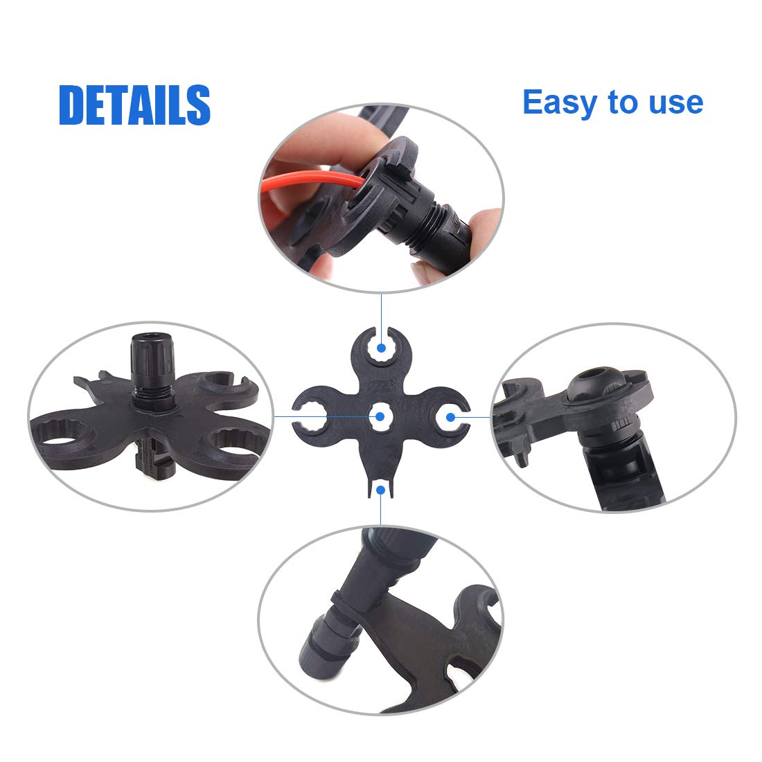 Glarks 5 Pairs Solar Panel Cable Connectors with Assembly and Disassembly Tool Wrenches for Connecting Solar Panels, Solar PV Wire