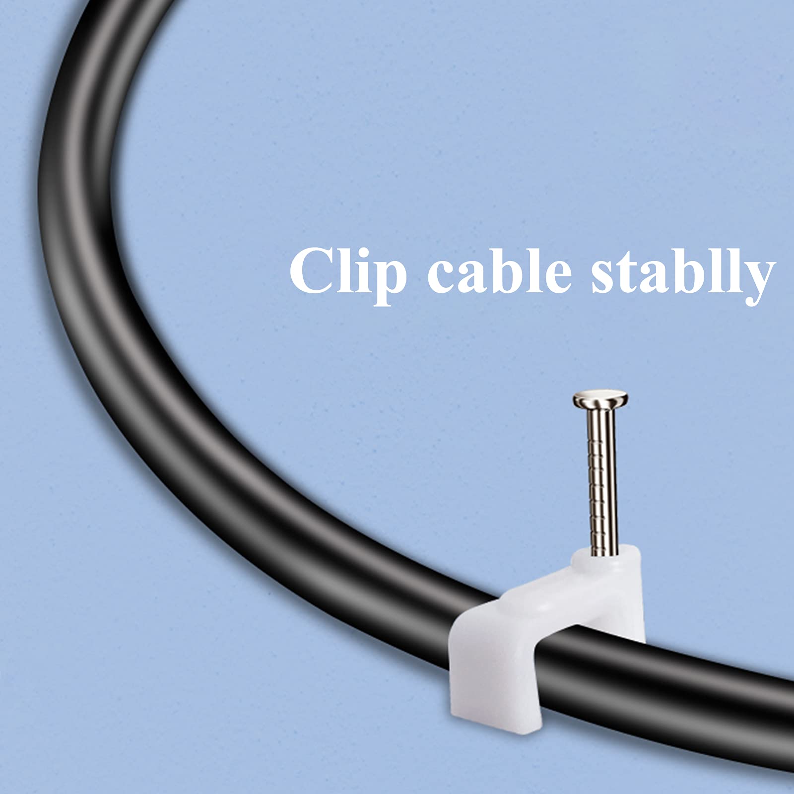 Ethernet Cable Clips 200pcs 8mm White Single Coaxial Cable Clamps with Nail for CAT5, CAT6, CAT7 Flat Wire