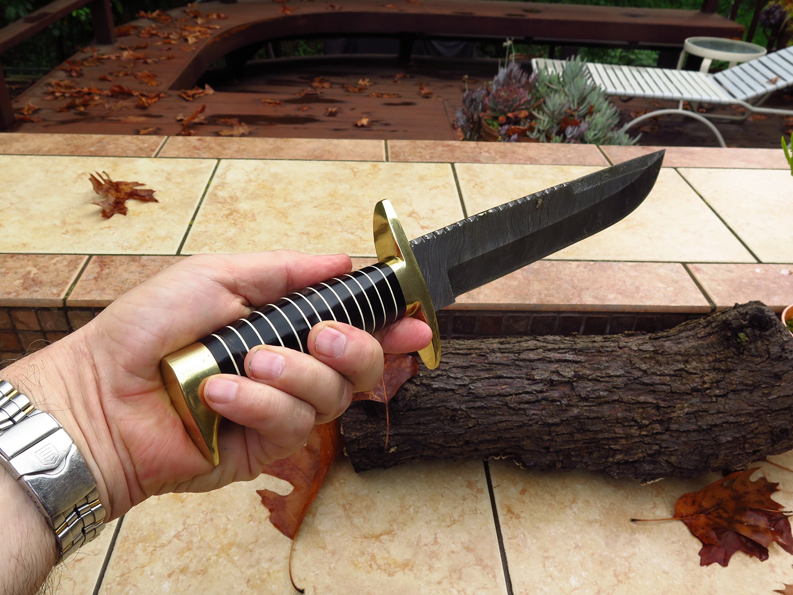 DKC-6002 SANTINI BOWIE Damascus Steel Hunting Knife DKC Knives 1.4 lbs 15"Long 10'' Blade Nomano Series