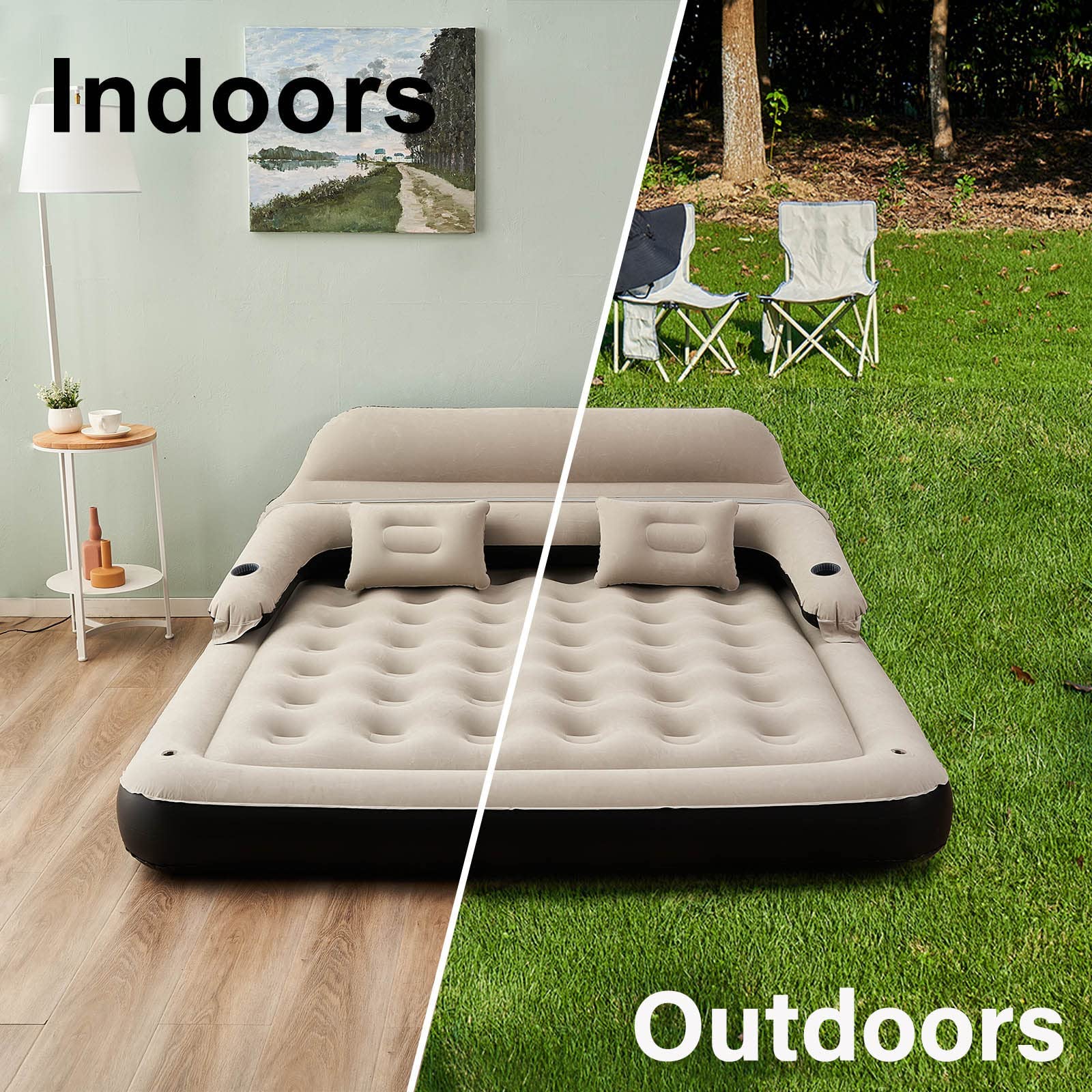 DIMAR GARDEN Queen Size Air Mattress Blow Up Bed with Inflatable Headboard and Pillows