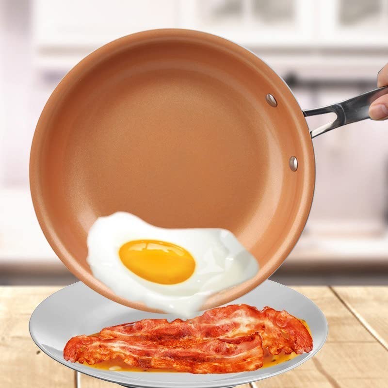 DHTDVD Non-Stick Skillet Copper Frying Pan with Ceramic Coating Induction Cooking Frying Pan Oven Dishwasher Saucepan (Color : D, Size : 12in)