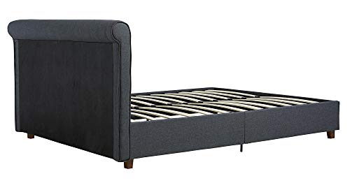 DHP Carmela Luxurious Upholstered Linen Platform Bed wih Wooden Slat Support, Button Tufted Headboard, Full Size - Grey Linen