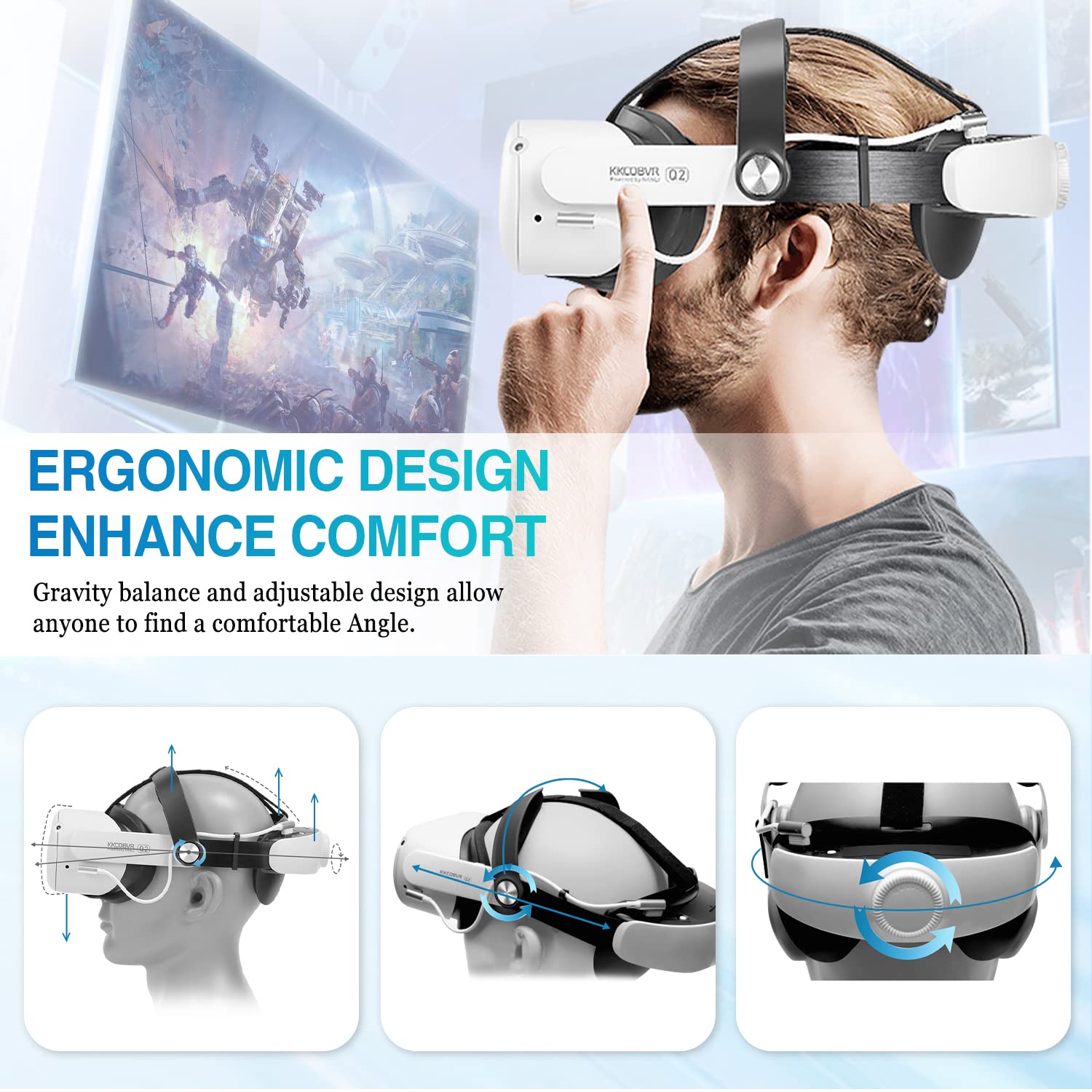 Elite Head Strap with Battery for Oculus Quest 2-6800 mAh Battery Pack Extend 6hrs Playtime, Adjustable Design Enhanced Support and Comfort in VR