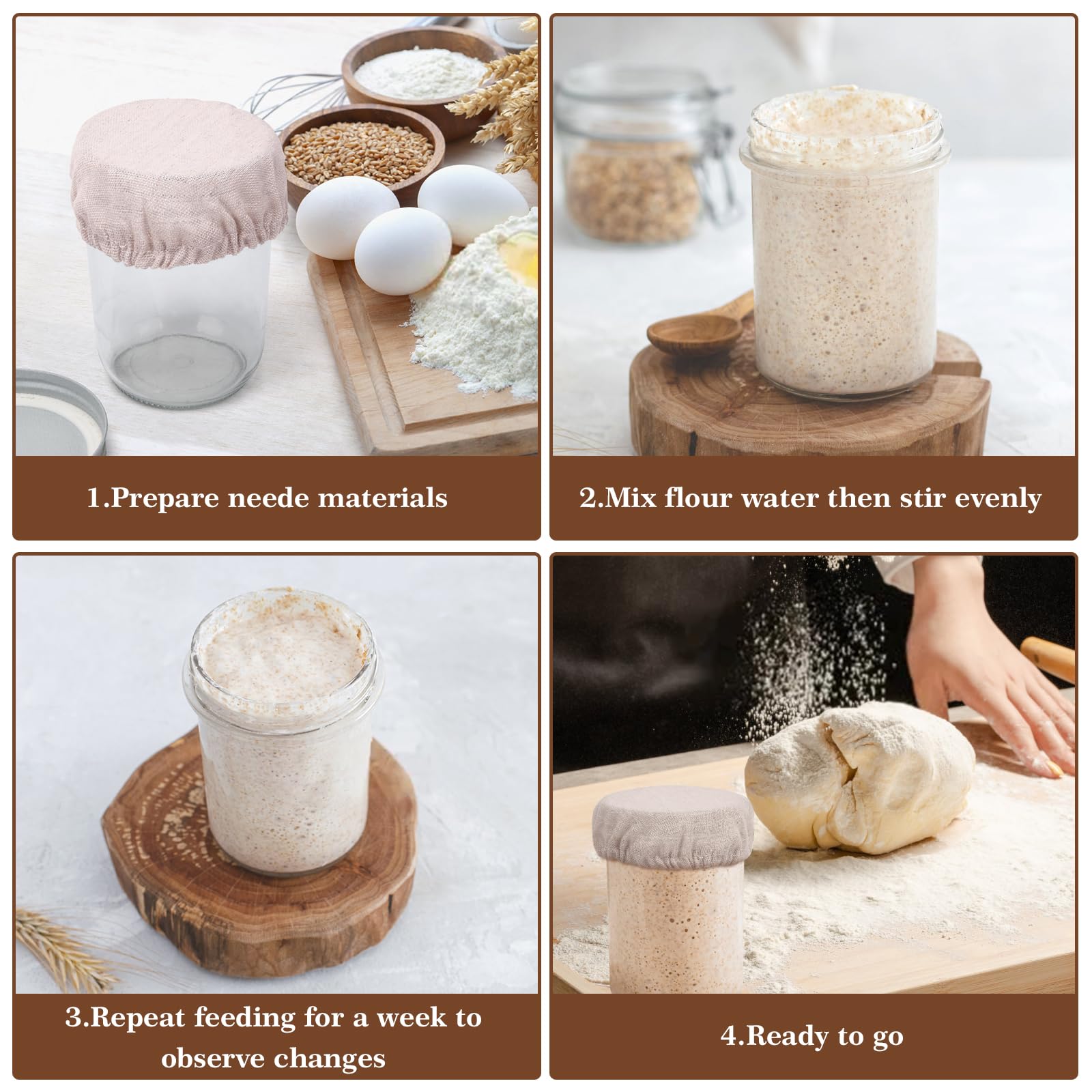 Reusable Fabric Bread Fermentation Cover, Heat Preservation to Increase Fermentation Cover for Bread Rising Sourdough Bread Proofing Cover Sewn Cloth Cover for Sourdough Starter(5 Pack)