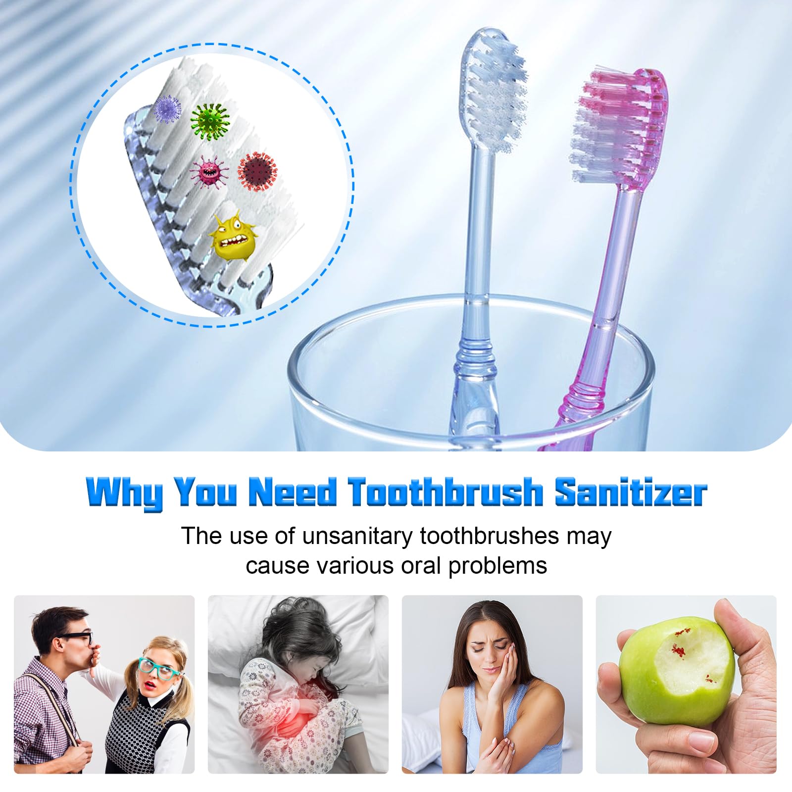 TAISHAN UV Sanitizer Toothbrush Case,Portable Mini Toothbrush Holder with Fan Drying Function,Kills 99.9% of Germs,Fits All Toothbrushes for Electric and Manual,Safety Feature for Home and Travel