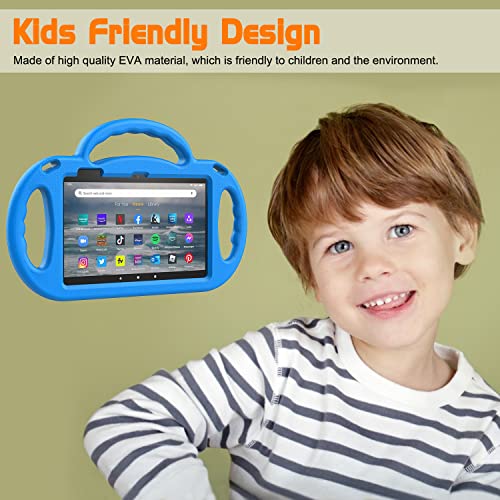 eTopxizu Kids Case for All-New Amazon Fire 7(12th Generation, 2022 Release), Lightweight Shock Proof Kids Friendly Handle Stand Case with Shoulder Strap for All-New Fire 7, Blue