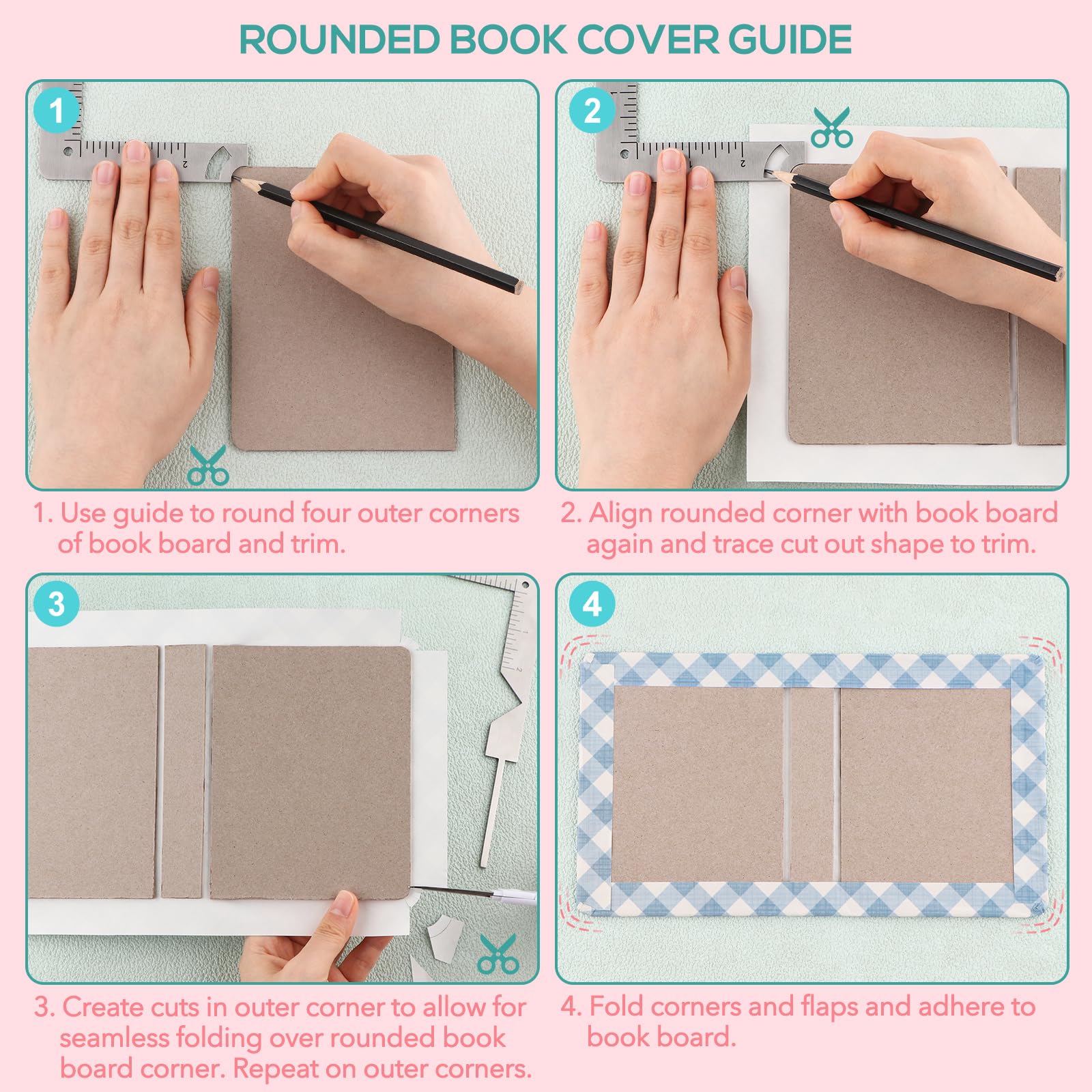 CYFUN DESIGN 5-in-1 Book Cover Guide to Create Sturdy Chipboard Covers,Bookbinding Ruler,Stainless Steel Metal Bookbinding Cover Tool,Scrapbooking Tools Arts Crafts,Scrapbook Cover Maker