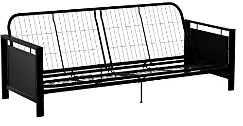 DHP Henley Metal Arm Futon Frame, Industrial Loft Design, Converts to Sleeper, Black Sturdy Metal