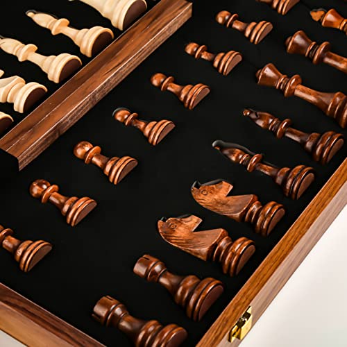 Walnut Chess Set 15'' x 15'' with Felted Game Board Interior for Storage Chess Game for Child & Adult, 2 players