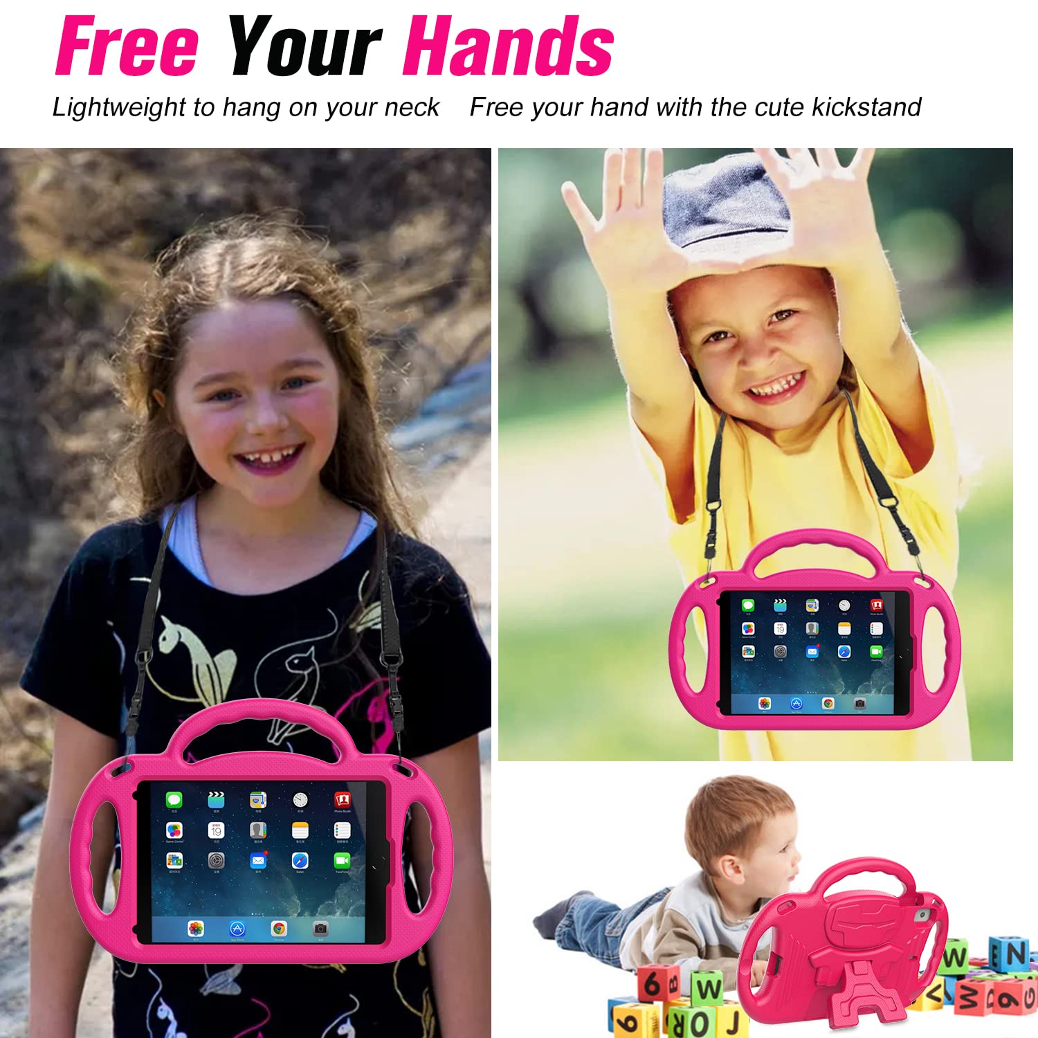 eTopxizu Kids Case for iPad Mini 5/4/3/2/1 (7.9 inch), Shoulder Strap Shockproof Handle Friendly Convertible Stand Kids Case for iPad Mini 5th (2019),4th, 3rd, 2nd, 1st Generation- Blue