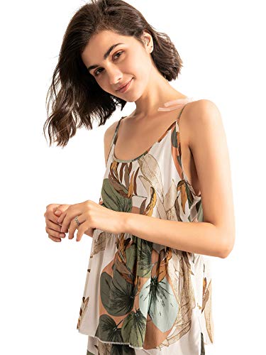 WDIRARA Women's 3 pcs Sleepwear Leaf Print Cami and Pants Pajama Set with Robe Multicolor M