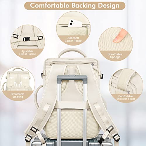 Rinlist Travel Backpack (2 Pieces Pink+Beige), Carry-on Backpack Flight-Approved for Men Women