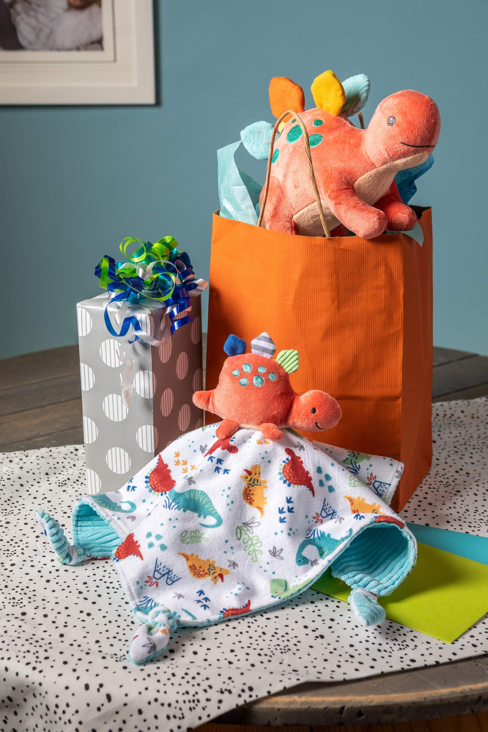 Mary Meyer Pebblesaurus Stuffed Animal Security Blanket, 13 x 13-Inches, Coral Dinosaur