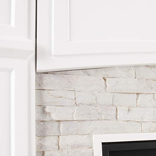 SEI Furniture Seneca Faux Stacked Stone Electric Fireplace with Hidden Media Shelf, New Crisp White