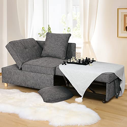 SEJOV Sofa Bed 4-in-1 Convertible Sofas & Couches, 3-Seat Linen Fabric loveseat Sofa with 2 Throw Pillow, Single Recliner for Small Space with 5 Adjustable Backrest, Dark Grey