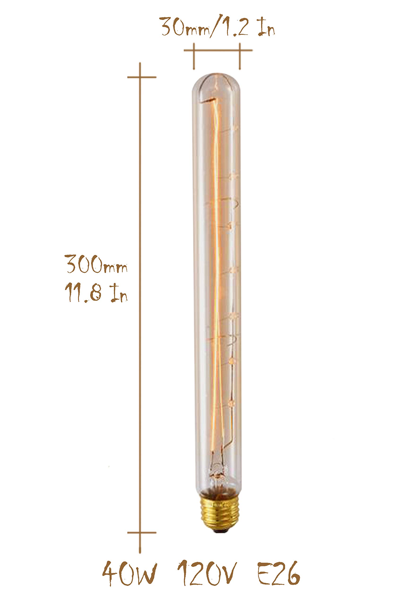 CTKcom T10/T300 40W Amber Vintage Edison Bulb, E26 Medium Base,2200K-2300K Tubular Bulb Nostalgic Tungsten Filament Antique Bulb Amber Glass for Industrial Wall Sconce Pendant Lighting-(4 Pack)