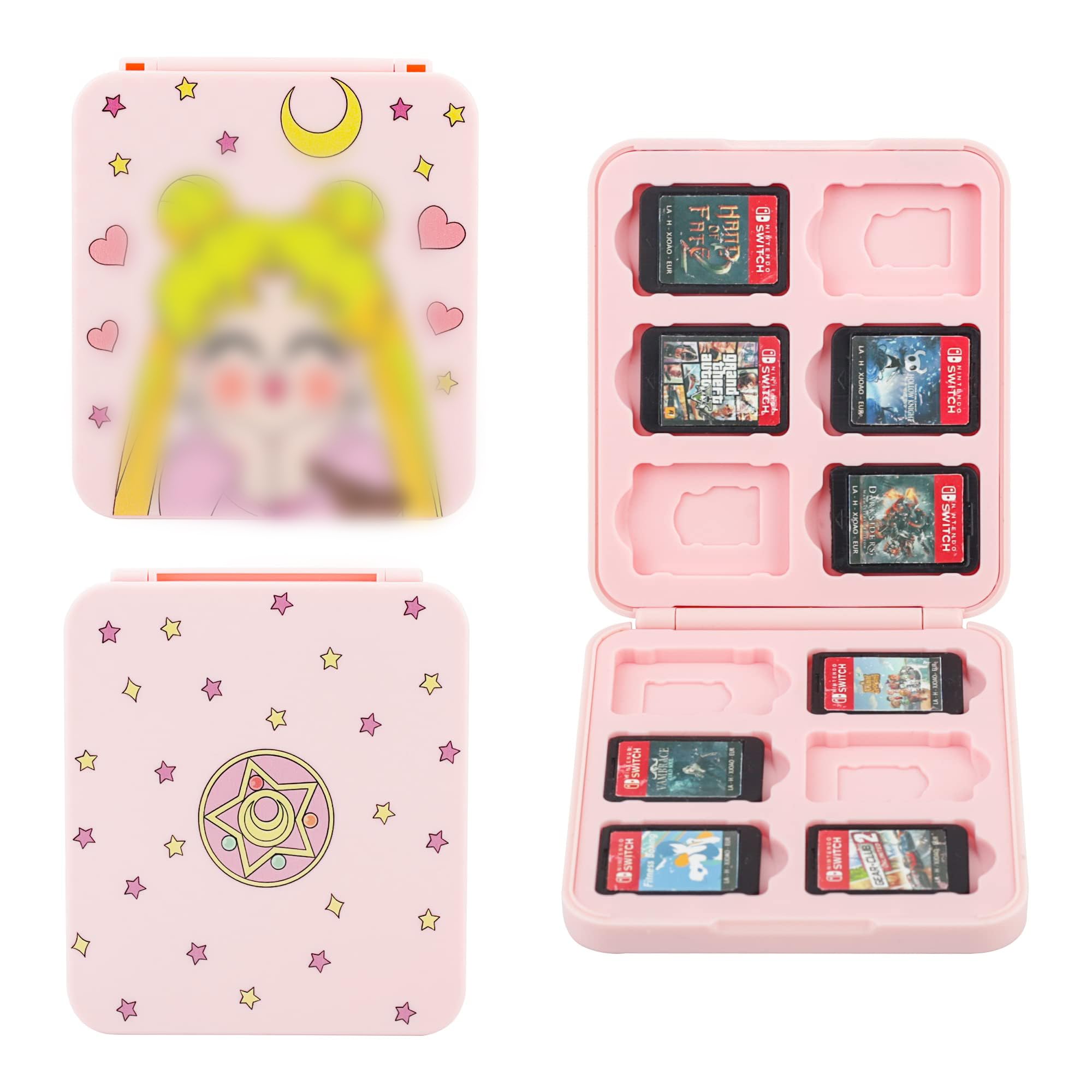 FUNDIARY 12 Game Card Slots Storage Case for Nintendo Switch and Switch OLED, Cute Girl Pattern Magnetic Game Card Holder for Switch, 12 SD Card Cartridge Case with Soft Silicone Lining