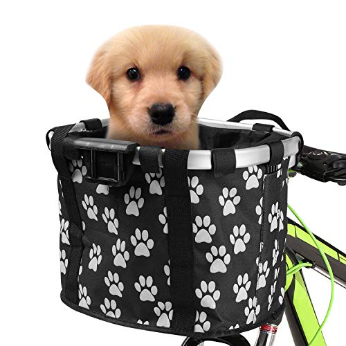 CZXJKKL Bike Basket, Foldable Small Pet Cat Dog Carrier Front Removable Bicycle Handlebar Basket Quick Release Easy Install Detachable Cycling Bag Mountain Picnic Shopping