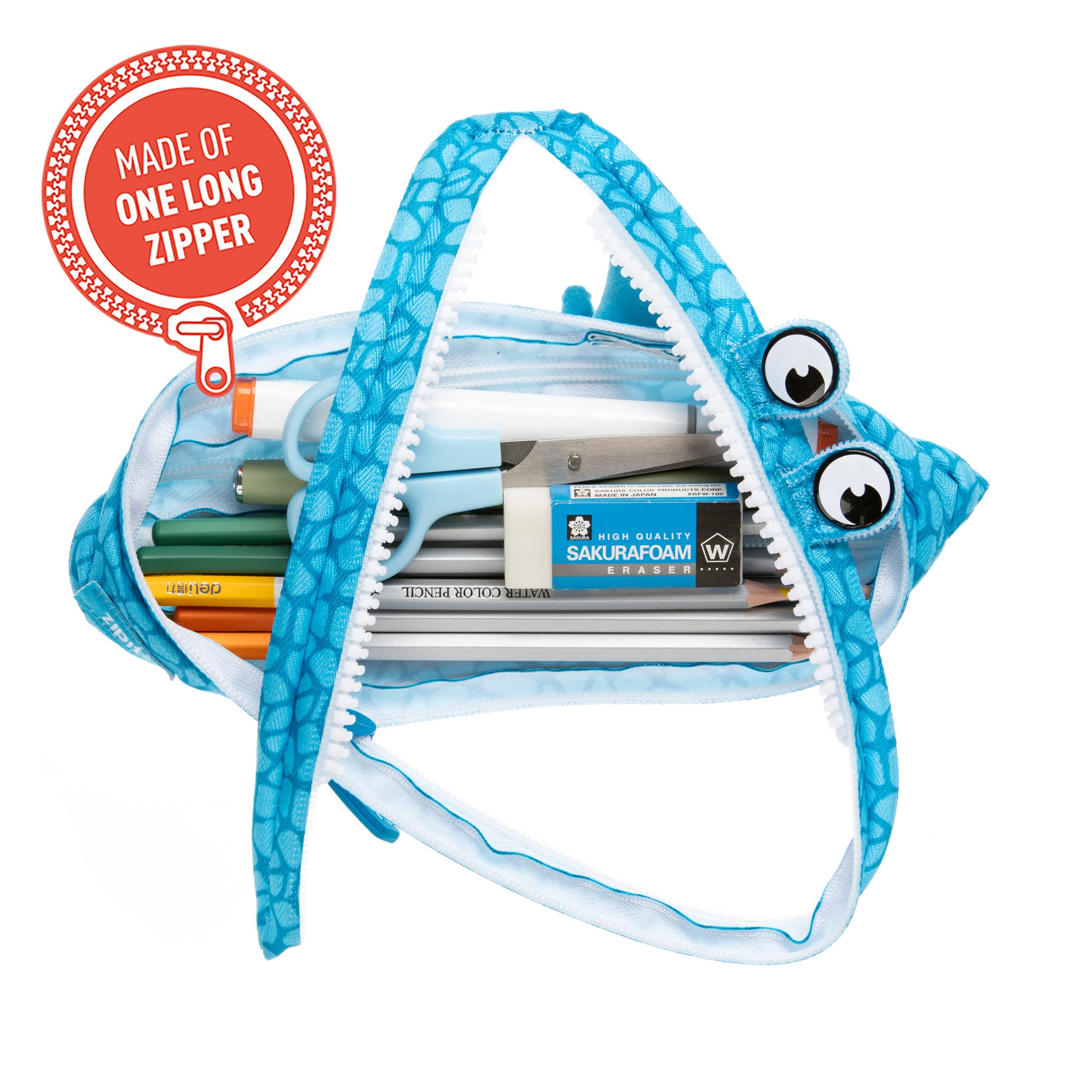 ZIPIT Dino Pencil Case for Boys | Pencil Pouch for School, College and Office | Pencil Bag for Kids (Blue)