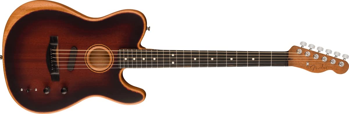 Fender American Acoustasonic Telecaster All-Mahogany Acoustic Electric Guitar, Bourbon Burst, Ebony Fingerboard, with Gig Bag