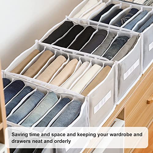 Wardrobe Clothes Organizer for Jeans |5pcs White Drawer Organizer for Clothing |Easy To Clean,Save Space Drawer Dividers For Clothes |7 Grids Clothes Organizer for Folded Pants,Trousers(Handle)