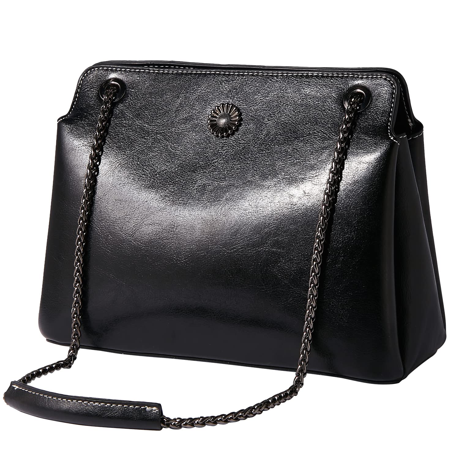 FOXLOVER Leather Shoulder Bags for Women, Medium Ladies Designer Chain Crossbody Bag Multiple Compartments Tote Handbags