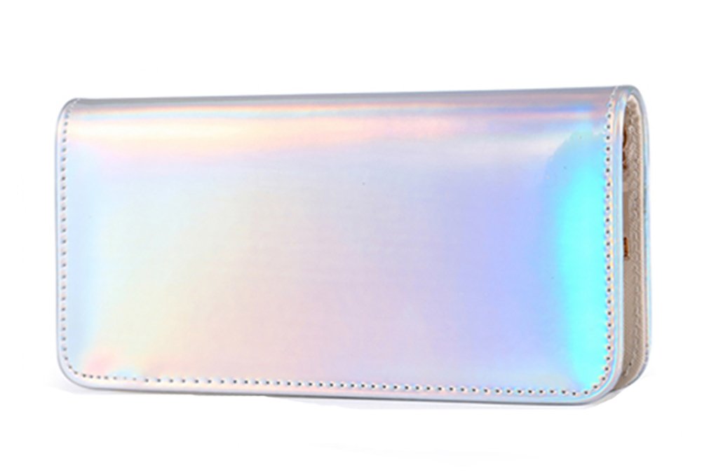 YAIRYANGTZE Hologram Slim PU Leather Wallet with Zipper Long Clutch Wallet Purse for Women (Silver)