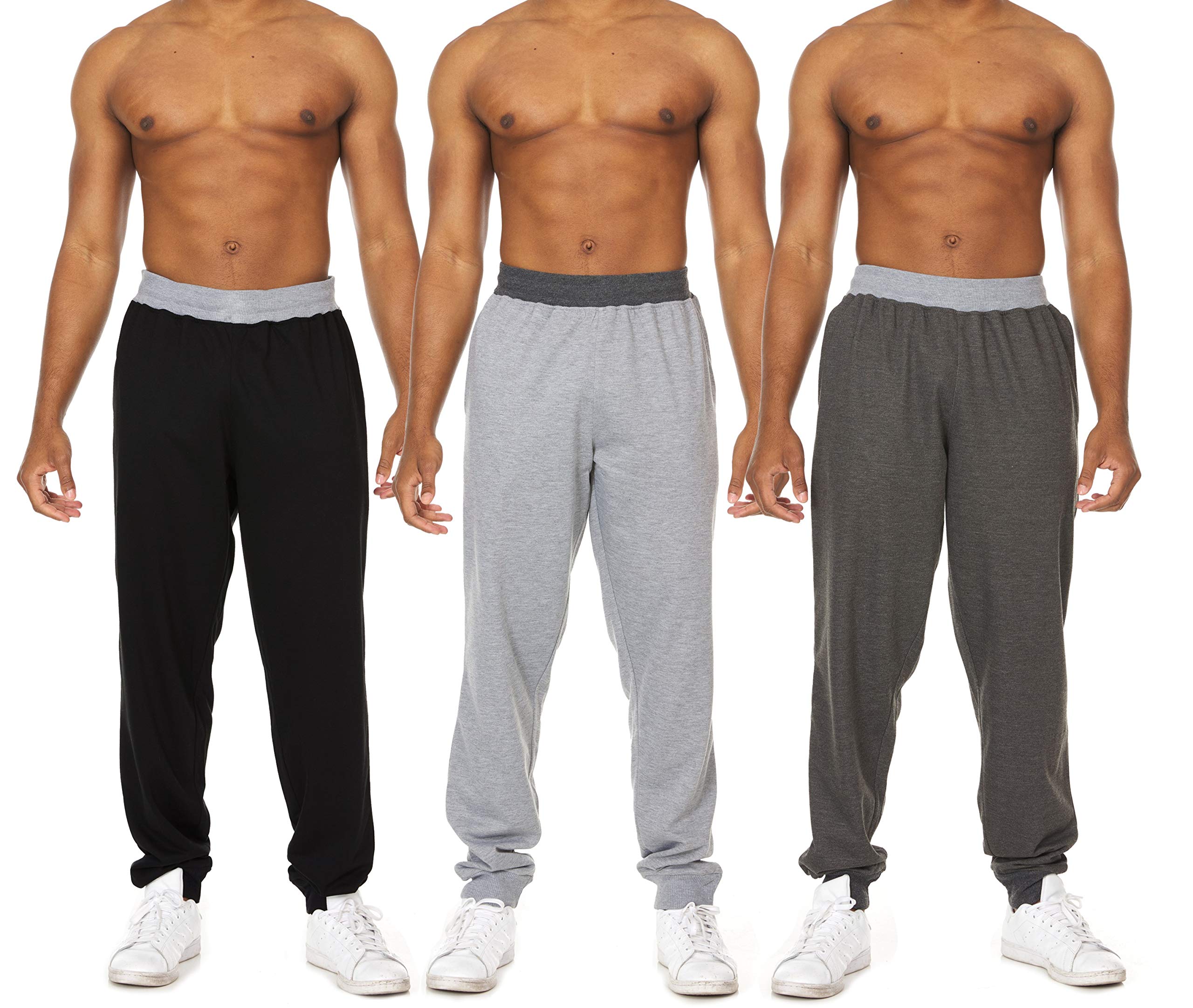 Essential Elements 3 Pack: Men's Brushed French Terry Fleece Casual Athletic Lounge Drawstring Pants with Pockets (X-Large, Set A)