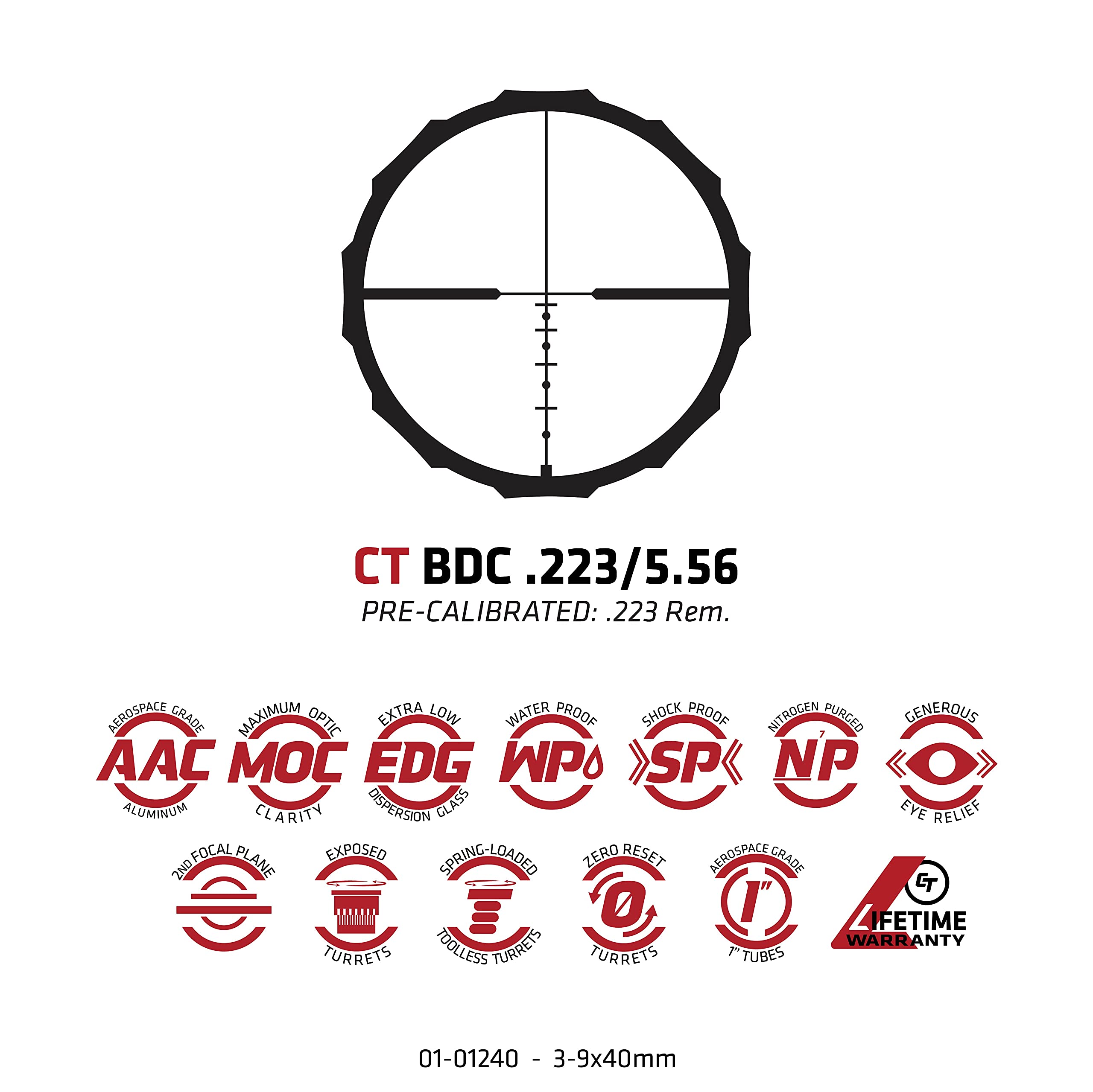 Crimson Trace Hardline 3-9x40mm Riflescope with SFP, BDC Reticle, Lightweight Solid Construction, Scope Caps and Lens Cloth for Hunting, Shooting and Outdoor