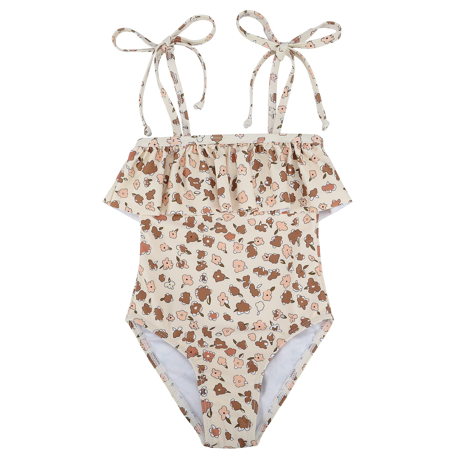 Zando Little Girls Bathing Suits One Piece Ruffle Kids Swimsuits One-Piece Baby Girls Swimsuit Size 4-5 Girls' Ruffle Sling Swim Suits UPF 50+ Beach Girls Bathing Suit 4-5 Years C Khaki Flowers 4-5T